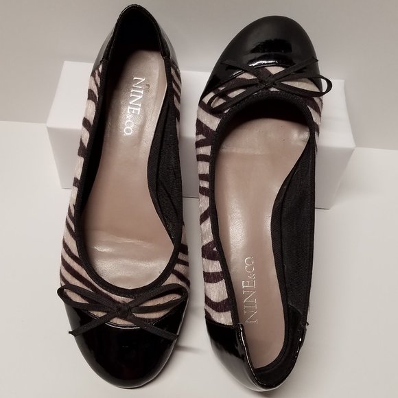 Nine & Co. | Shoes | Nine Co Zebra Ballet Flats W Black Patent Toe ...